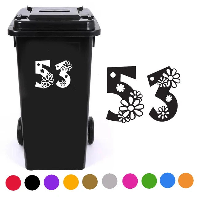 PERSONALISED WHEELIE BIN Stickers Custom House Number - Daisy Flowers ...