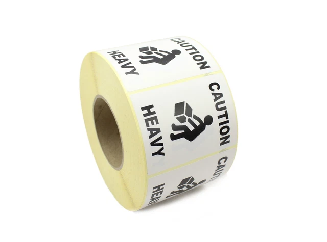 &CAUTION HEAVY& WARNING labels / stickers. 100mm x 75mm. White Label ...