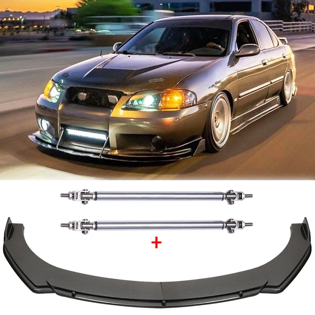 CARBON FIBER FRONT Bumper Lip Spoiler Splitter + Strut Rods For Nissan ...