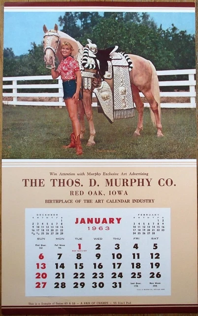 PINUP COWGIRL 1963 Poster / Advertising Calendar-Woman & Horse, 'Pair ...