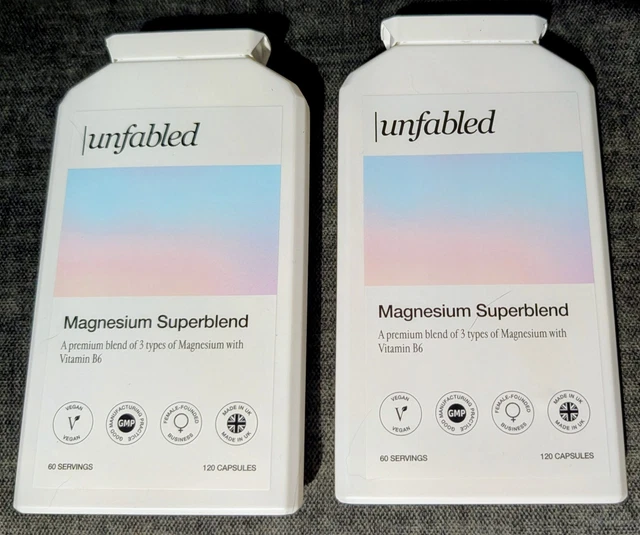 UNFABLED MAGNESIUM SUPERBLEND 2 x 120 capsules with Vitamin B6 BBE 11/ ...
