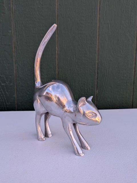 VINTAGE CAST ALUMINUM CAT Statue Figure - Hollow Inside - Metal Kitty ...