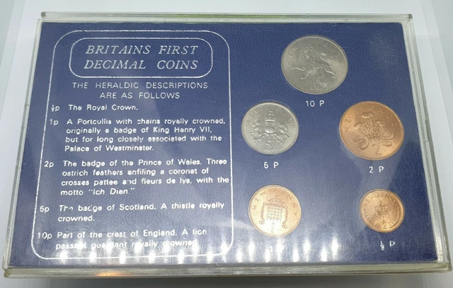 BRITAINS FIRST DECIMAL 5 COIN SET QUEEN ELIZABETH II 1/2p 1p 2p 5p 10p ...
