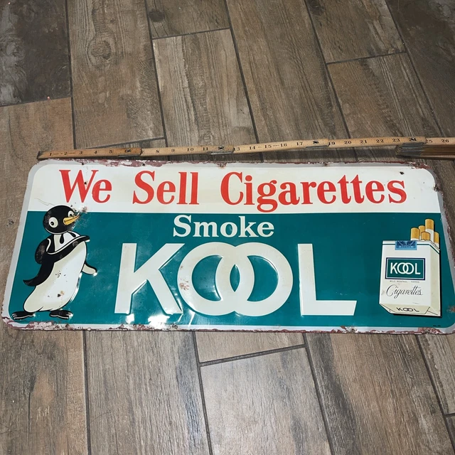 VINTAGE KOOL CIGARETTES tin sign - original - 26" x 11" - Nice color ...