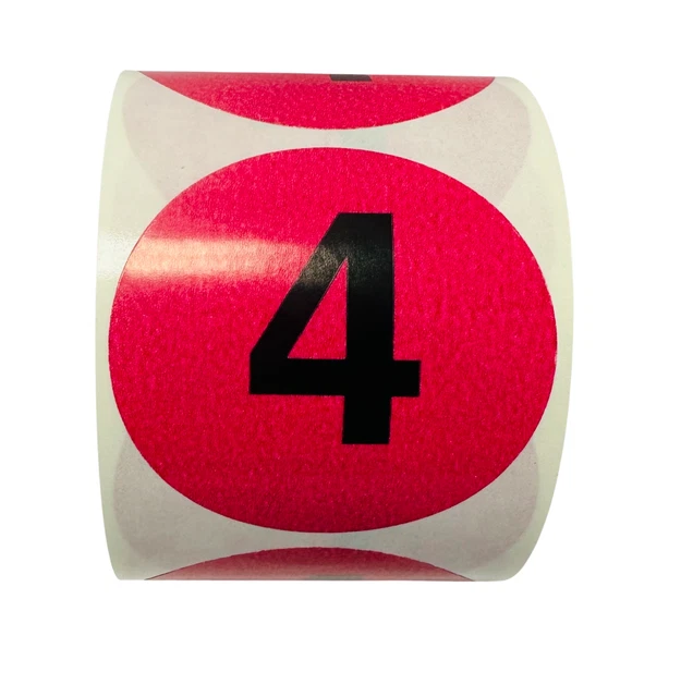 2& ROUND NUMBER 4 Adhesive Inventory Numbering Labels 500 Per Roll (# 4 ...