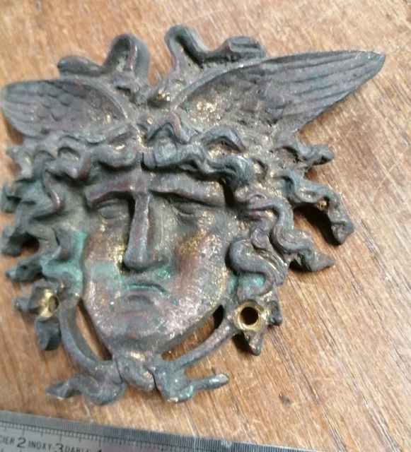 VIT - ANCIEN ornement bronze doré époque Napoléon III tête de Méduse ...