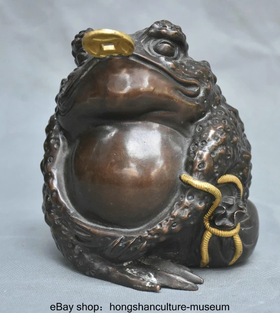 6 & ANCIENT China Bronze Gilt Fengshui Animal Golden Toad Wealth Statue ...