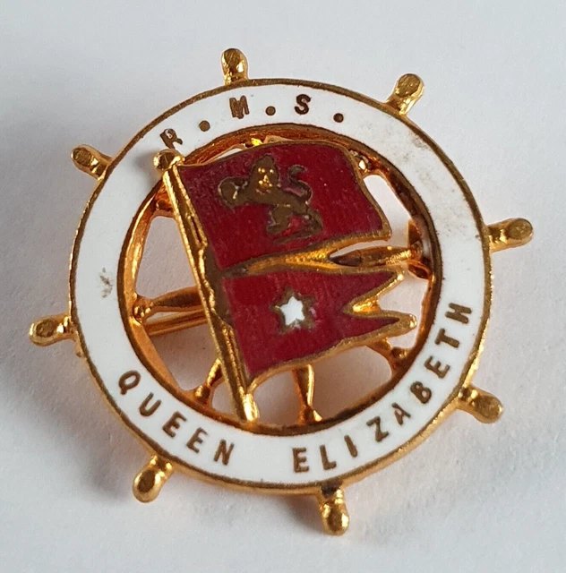 CUNARD WHITE STAR Queen Elizabeth 1950s Sold onboard Enamel Ships Wheel ...