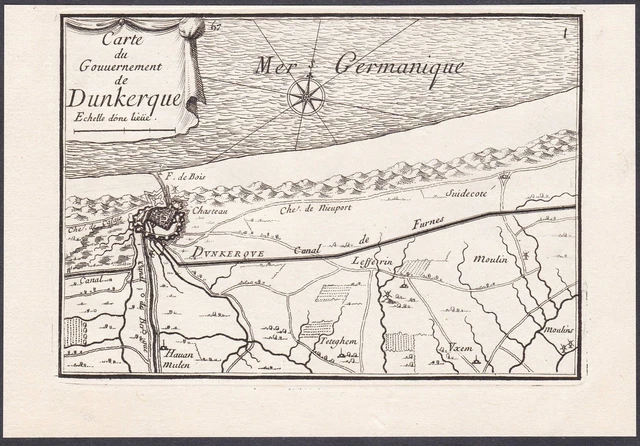 PONTELAND DUNKIRK HAUTS-DE-FRANCE Map Carte Engraving Plan Beaulieu ...
