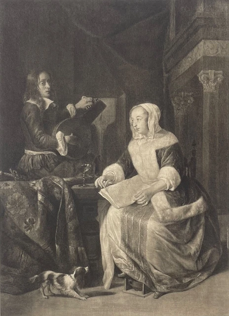 GABRIEL METSU (1629-1677) La leçon de chant Le corset bleu Héliogravure ...