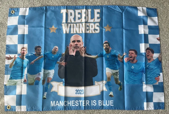 MANCHESTER CITY TREBLE WINNERS 2023 FOOTBALL SUPPORTER FLAG - 3x2 FT £6 ...