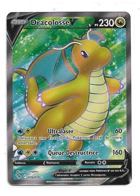 CARTE POKEMON DRACOLOSSE V 076/078 230 Pv Epee Et Bouclier Pokemon Go ...