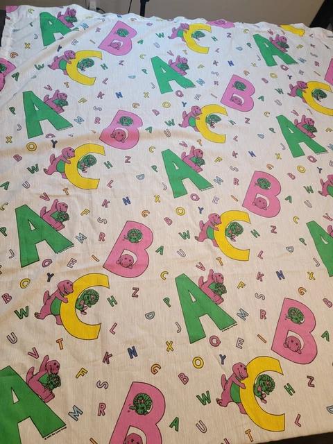 VINTAGE BARNEY THE Dinosaur Crib Bed Flat Sheet 1993 ABC 66x44 Baby ...