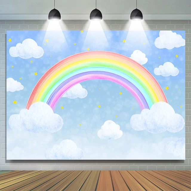 BLUE SKY CLOUD Rainbow Star Themed Party Backdrop for Birthday $36.01 ...