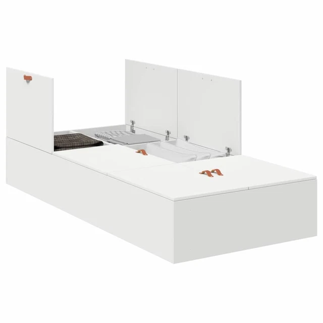 SINGLE BED FRAME White 200x100x31.5cm Engineered Wood Storage ...