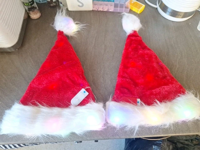 X2 LIGHT UP Santa Hats Christmas Small Kids 3 Modes £5.00 - PicClick UK