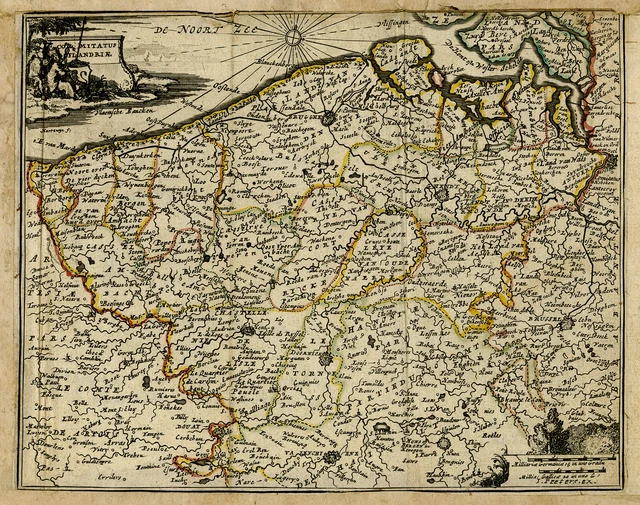 ANTIQUE MAP-TOPOGRAPHY-FLANDERS-GHENT-BRUGES-LILLE-BELGIUM-ANONYMOUS ...