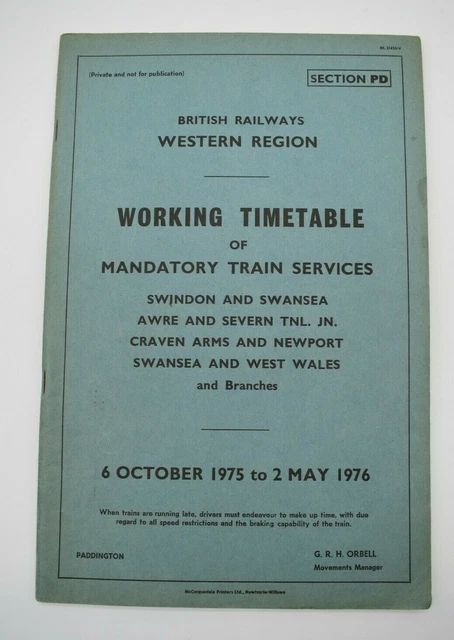BR WESTERN REGION Railway Working Time Table Mandatory Train Services ...