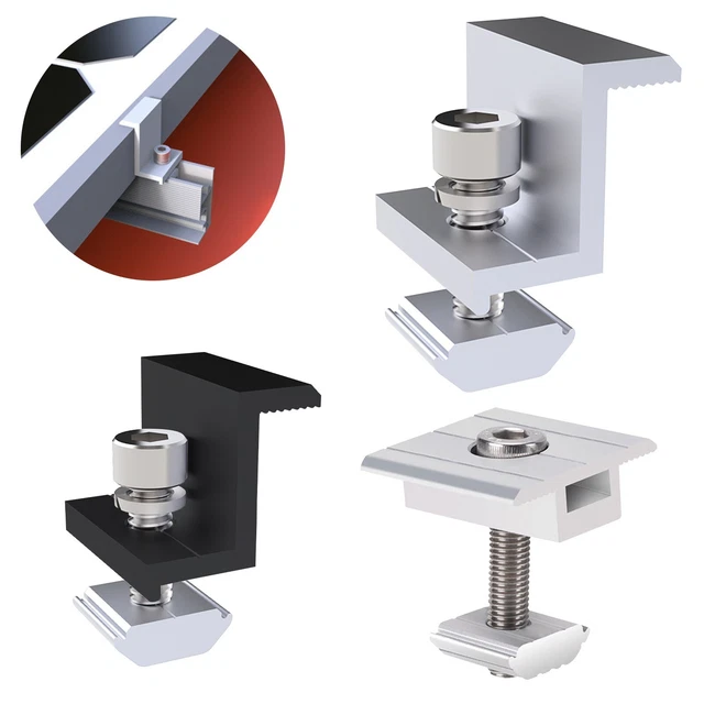 SOLAR PANEL BRACKET Fixing PV End Clamp Middle Clamp Mounting 30/35/40 ...