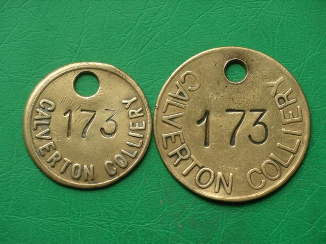 CALVERTON COLLIERY MATCHING pair 2 x pit check miners coal mining token ...