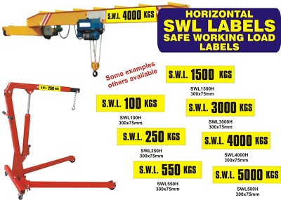 SAFE WORKING LOAD Labels Horizontal Swl Gantry Overhead Engine Crane ...