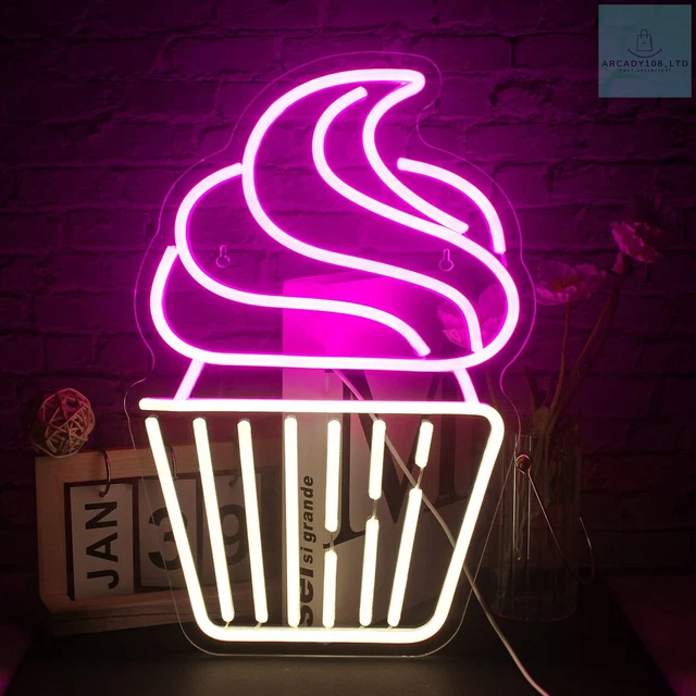CAKE NEON SIGN Food Neon Light Pink LED Signs for Wall Yellow LED Neon ...