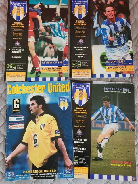 11 COLCHESTER UNITED Home football programmes 1993 1995 1996 1997 2000 ...