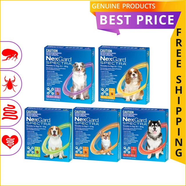 NEXGARD SPECTRA FOR All Sizes Dogs Flea Tick Heartworm Worm Prevention ...
