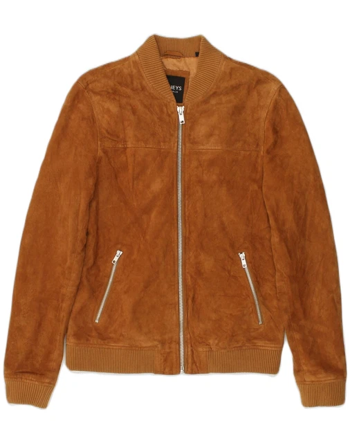 BARNEYS MENS SUEDE Bomber Jacket UK 38 Medium Brown Leather AJ01 £35.37 ...
