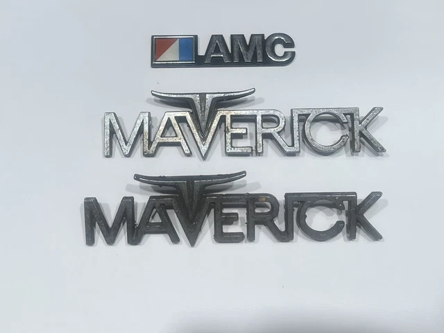 TWO VINTAGE 1970'S Ford Maverick Fender Emblems Badges and AMC Emblem ...