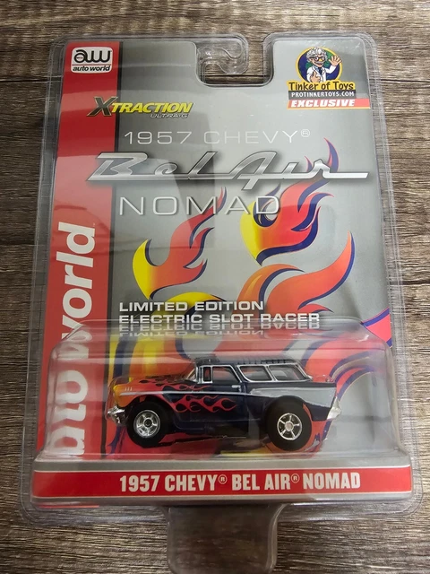 AUTOWORLD HO SLOT Car New 1957 Chevy Bel Air Nomad Blue Red Flames $19. ...