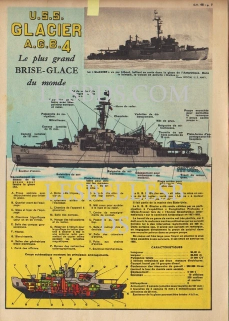 1959 DOCUMENT (REF CG 48) BATEAU USS GLACIER A.G.B.4 BRISE GLACE par ...