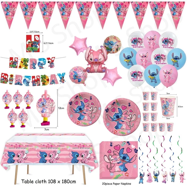 STITCH & LILO Pink Party set Banner Plates Cloth Kid Birthday party ...