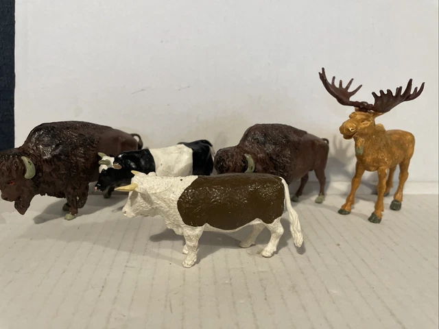 VINTAGE BRITAINS SAFARI/ZOO Animals lot of Moose, Bison, Cow Bull ...