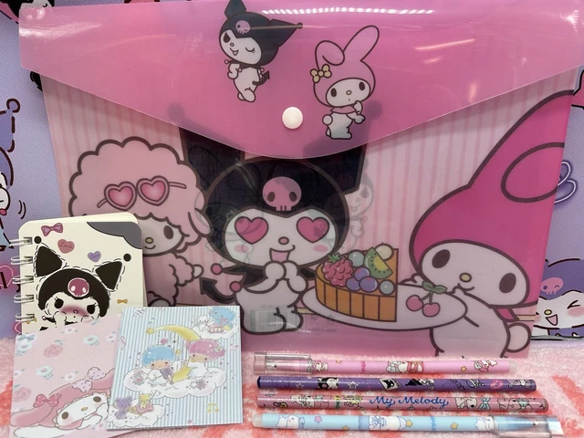 KUROMI MY MELODY Sanrio Bundle A4 Plastic Wallet Note Book Pens Pencil ...