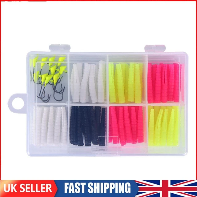 SOFT LURE KITS with Split Tail Grub Worms Jigs Head Hooks Fishing ...