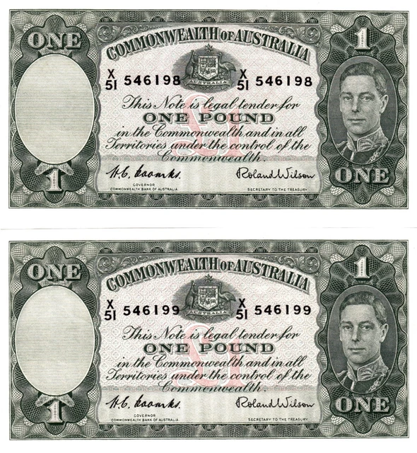 1952 COMMONWEALTH BANK of Australia Coombs/Wilson £1 Pound Notes - nUnc ...