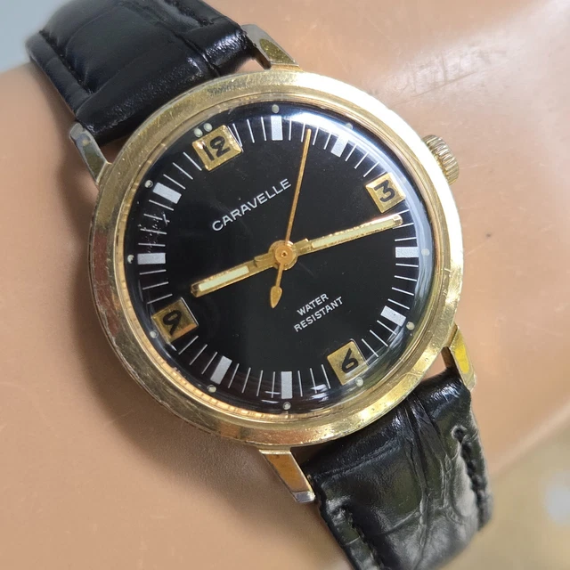 VINTAGE BULOVA CARAVELLE men's manual wind watch 11DP Black dial 1975 £ ...