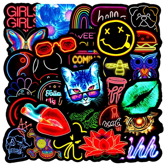 50PCS NEON SIGN Stickers Bomb Graffiti Decal Pack Laptop Car Luggage ...
