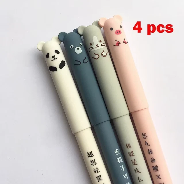 4 PCS/SET KAWAII Pig Bear Cat Mouse Erasable Gel Pen School Office ...