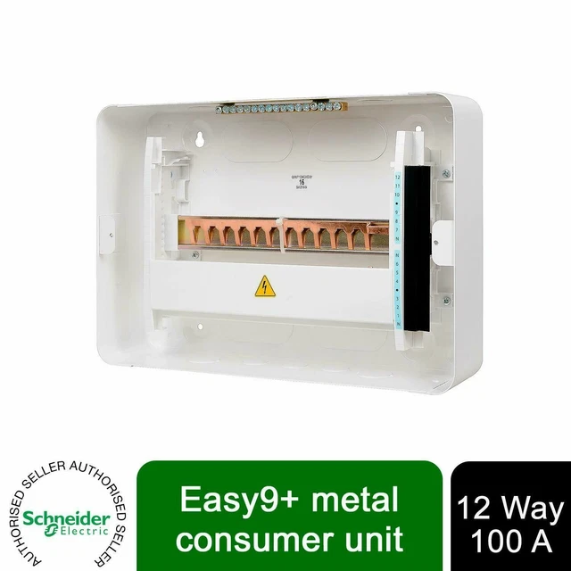 EASY9+ 12 WAY Surface Mount Metal Consumer Unit EZ9E12MCU, Schneider ...