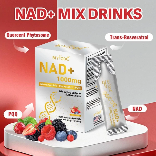 NAD+ 1000MG MIX Powder Berry-flavored Drinks Skin Aging Support 30packs ...