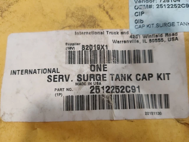NOS INTERNATIONAL/NAVISTAR 2512252C91 Surge Tank Cap Kit. Made In The ...