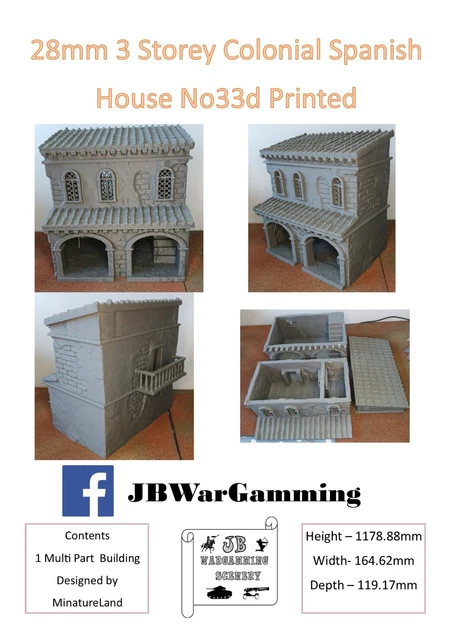 28MM COLONIAL SPANISH Building 3 3d Printed scenery Bolt Action Etc ...