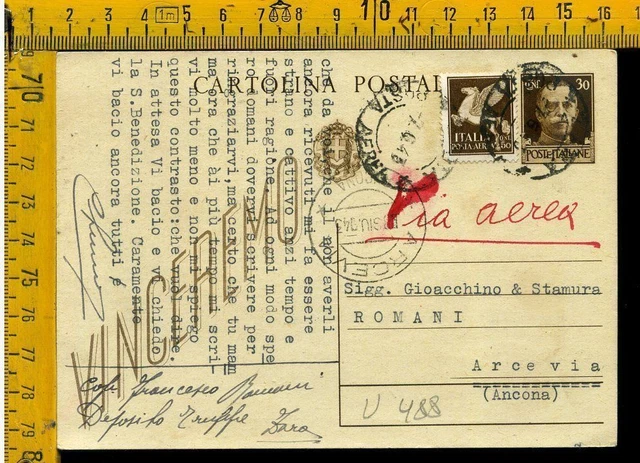 REGNO CARTOLINA INTERO postale imperiale posta aerea Zara Arcevia Ancona U 488 EUR 5,99 ...