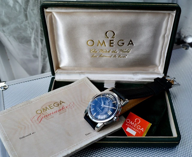 MENS 1958 OMEGA Seamaster Date Auto 503 Dk Blue Dial Orig Box Tag ...