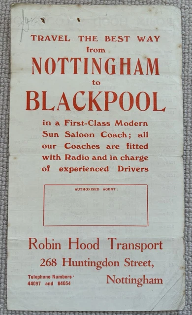 VINTAGE NOTTINGHAM TO BLACKPOOL Leaflet ROBIN HOOD TRANSPORT Coach ...
