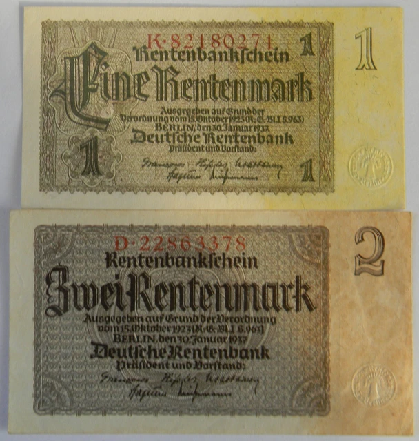 DR DEUTSCHE - EINE UND ZWEI RENTENMARK von 30. 11. 1937 EUR 2,00 ...