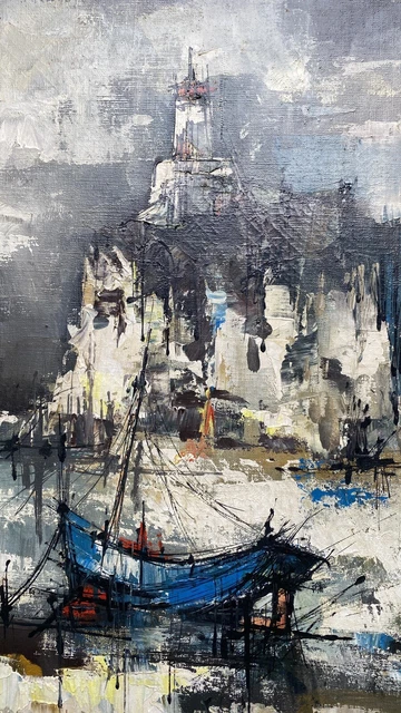 ANCIEN GRAND TABLEAU Marine Huile sur Toile signé a identifier EUR 99,00 - PicClick FR