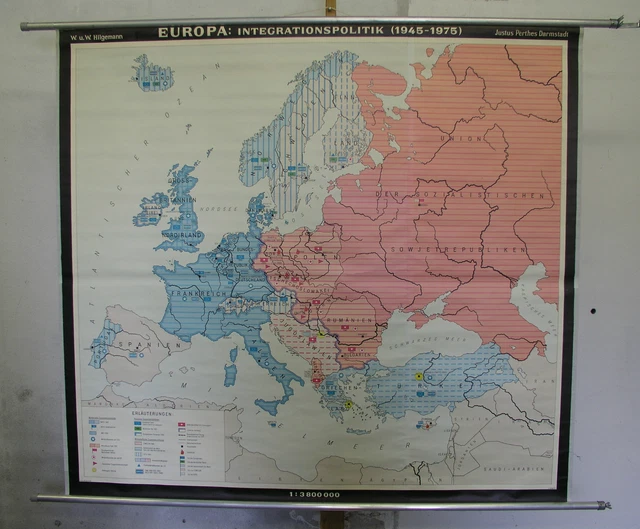 SCHOOL WALL MAP beautiful old map of Europe 1945-1975 GDR EEC RGW NATO ...